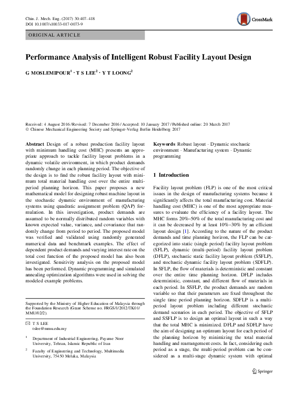 (PDF) Performance Analysis of Intelligent Robust Facility Layout Design