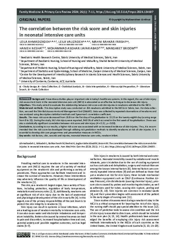 (PDF) The correlation between the risk score and skin injuries in ...