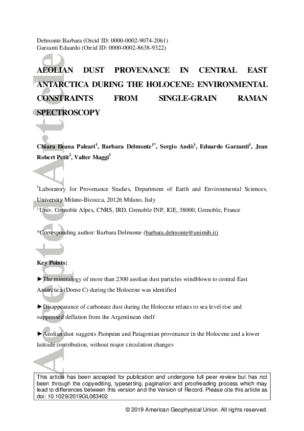 (PDF) Aeolian Dust Provenance in Central East Antarctica During the ...
