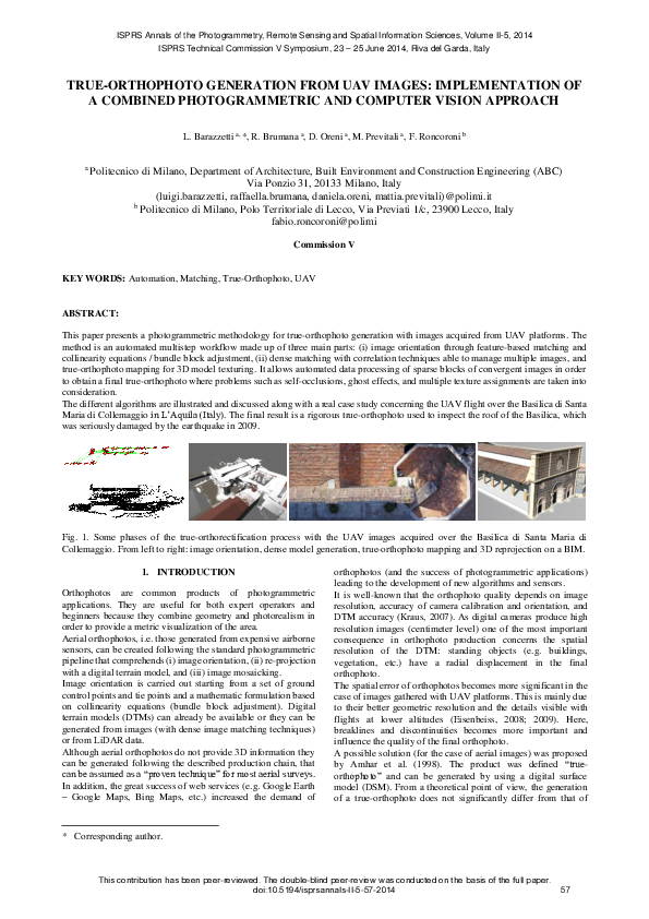 (PDF) True-orthophoto generation from UAV images: Implementation of a ...