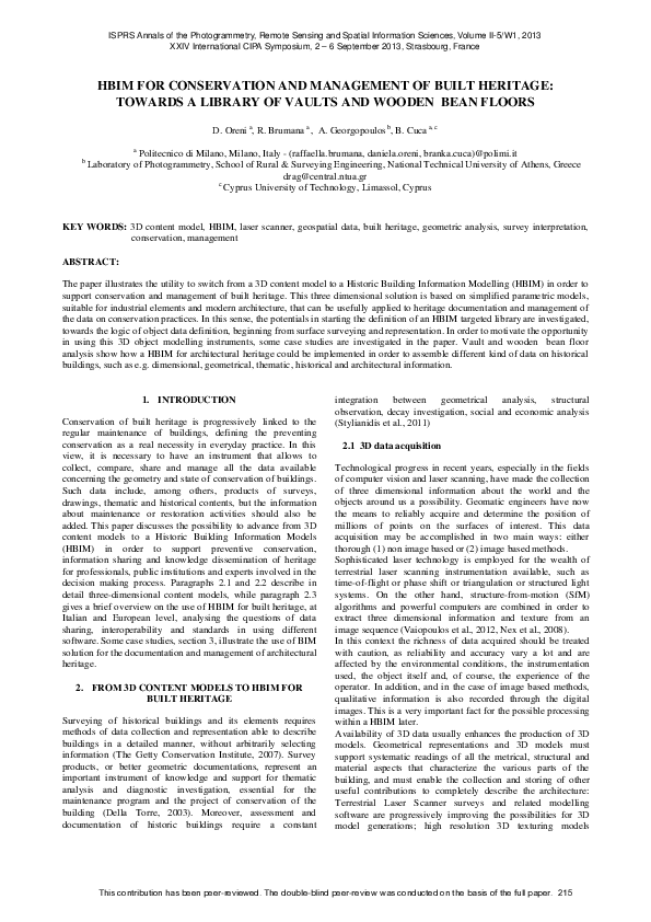 (PDF) Hbim for Conservation and Management of Built Heritage: Towards a ...