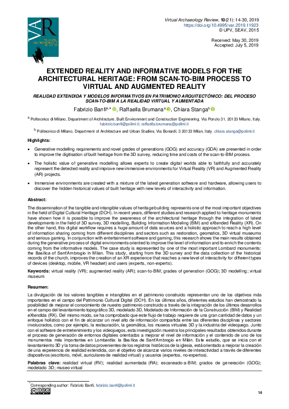 (PDF) Extended reality and informative models for the architectural ...