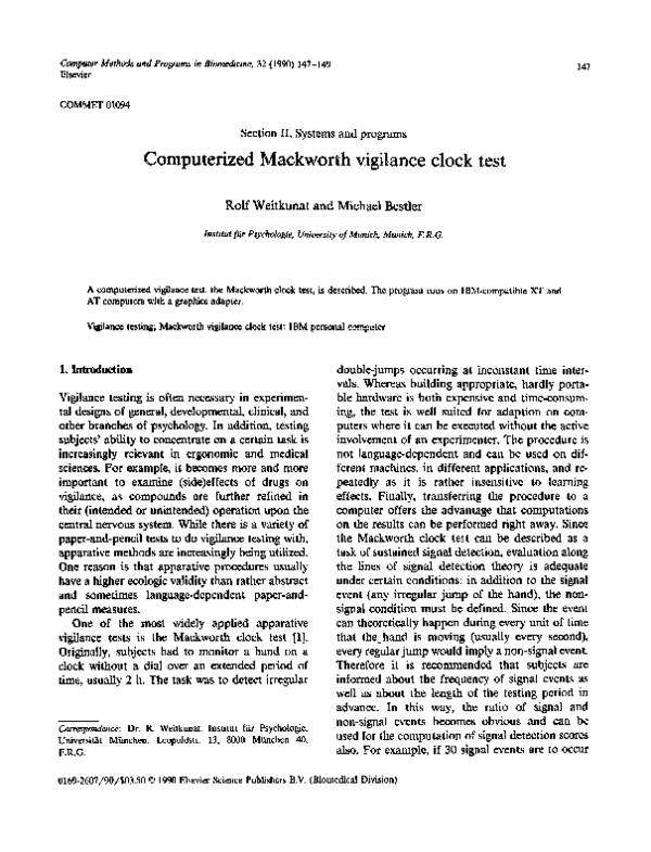 (PDF) Computerized Mackworth vigilance clock test