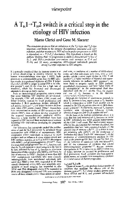 (PDF) A TH1→TH2 switch is a critical step in the etiology of HIV infection
