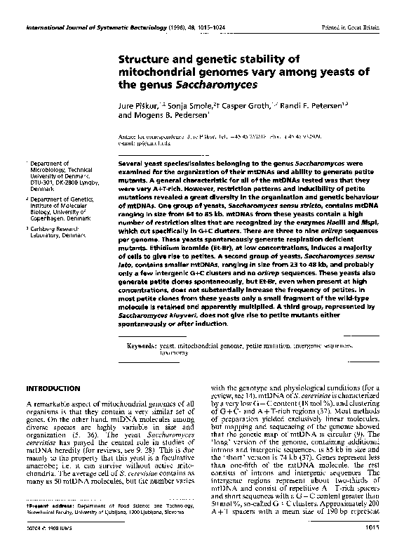 (PDF) Structure and genetic stability of mitochondrial genomes vary ...