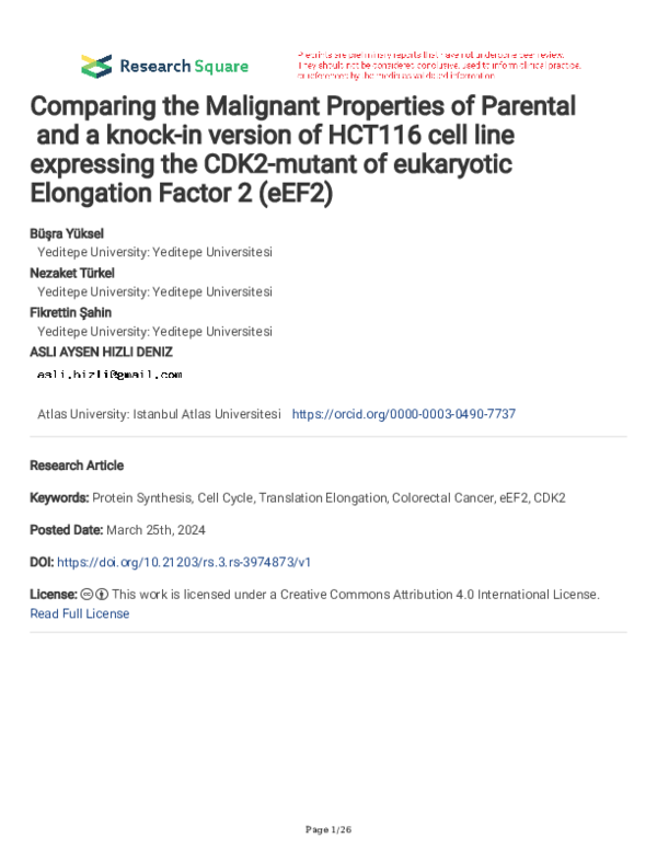 (PDF) Comparing the Malignant Properties of Parental and a knock-in ...
