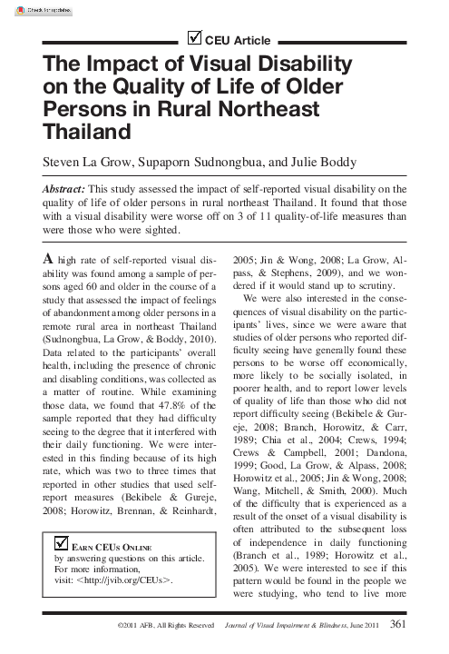 (PDF) The Impact of Visual Disability on the Quality of Life of Older Persons in Rural Northeast ...