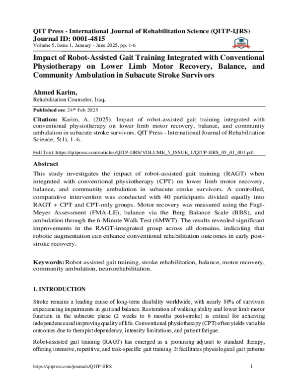 (PDF) Impact of Robot-Assisted Gait Training Integrated with ...