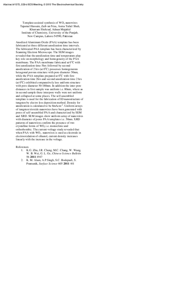 (PDF) Template Assisted Synthesis of WO3 Nanowires