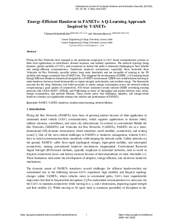 (PDF) Energy-Efficient Handover in FANETs: A Q-Learning Approach Inspired by VANETs