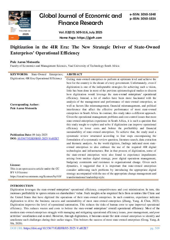 (PDF) Digitization in the 4IR Era: The New Strategic Driver of State-Owned Enterprises ...