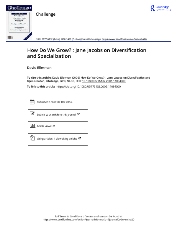 (PDF) How Do We Grow? : Jane Jacobs on Diversification and Specialization