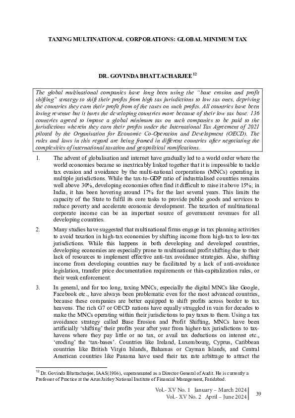 (PDF) TAXING MULTINATIONAL CORPORATIONS: GLOBAL MINIMUM TAX