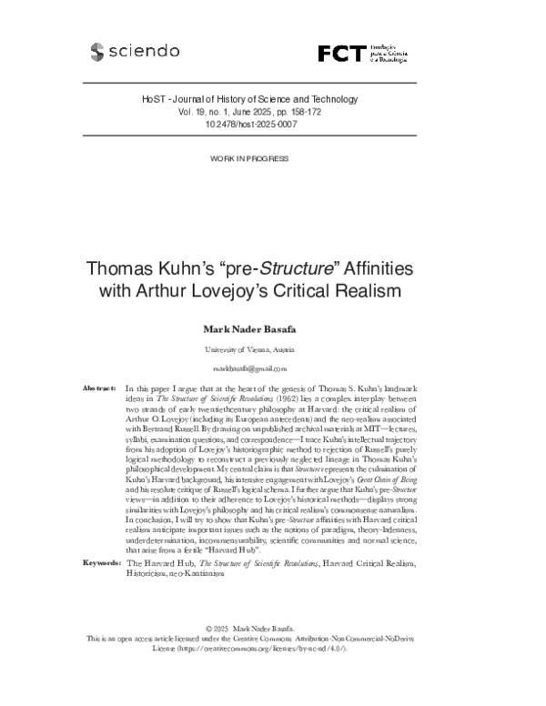 (PDF) Thomas Kuhn's "pre-Structure" Affinities with Arthur Lovejoy's ...