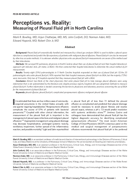(PDF) Perceptions vs. Reality: Measuring of Pleural Fluid pH in North Carolina