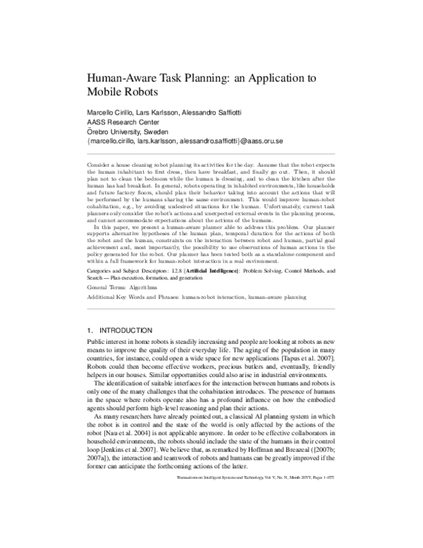 (PDF) Human-aware task planning