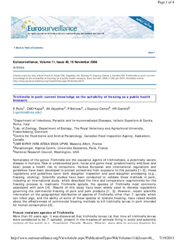 (PDF) Trichinella in pork: current knowledge on the suitability of ...