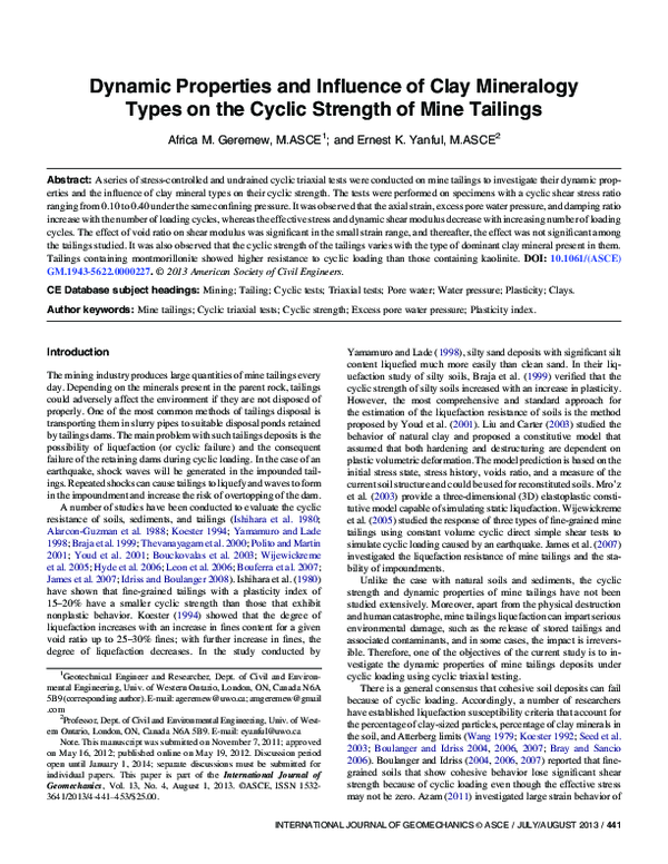 (PDF) Dynamic Properties and Influence of Clay Mineralogy Types on the ...