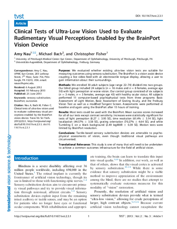 (PDF) Clinical Tests of Ultra-Low Vision Used to Evaluate Rudimentary ...