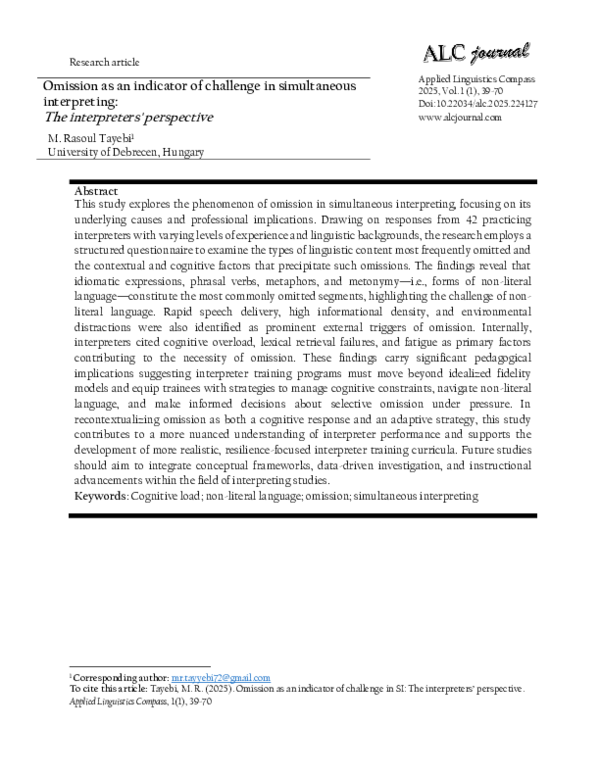 (PDF) Omission as an indicator of challenge in simultaneous ...