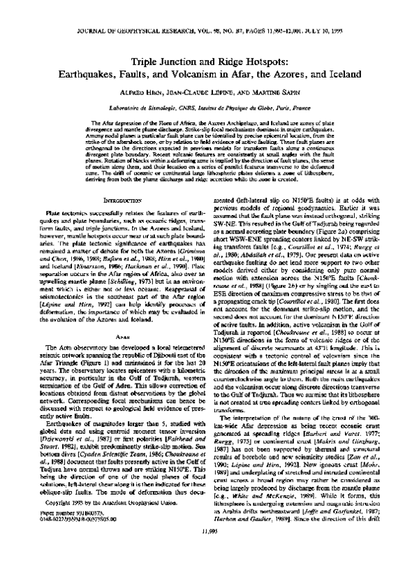(PDF) Triple junction and ridge hotspots: Earthquakes, faults, and ...