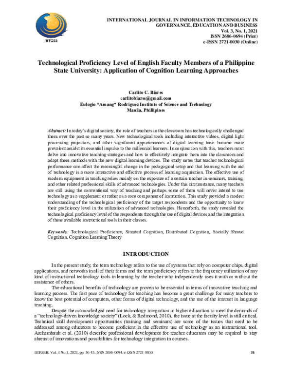 (PDF) Technological Proficiency Level of English Faculty Members of a Philippine State ...