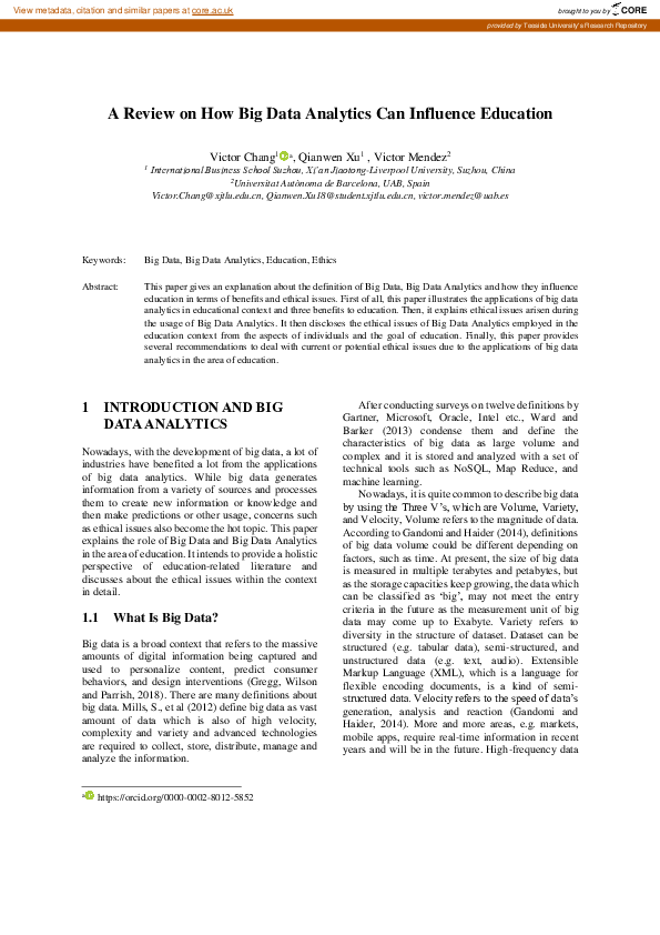 (PDF) A Review on How Big Data Analytics Can Influence Education