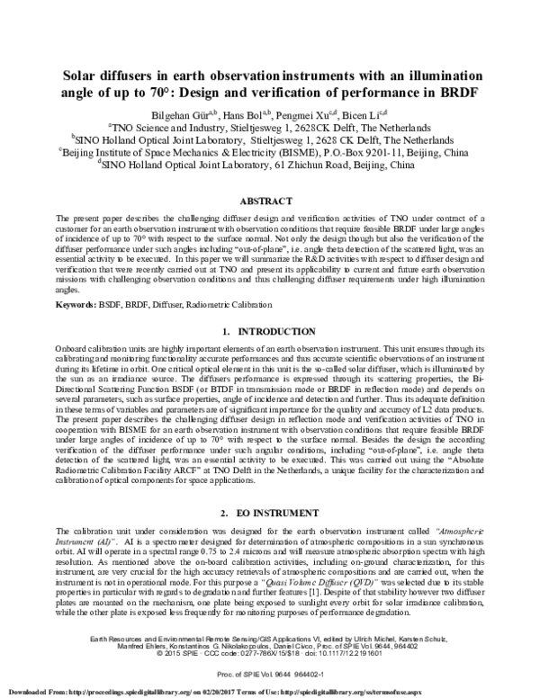 (PDF) Solar diffusers in Earth observation instruments with an ...