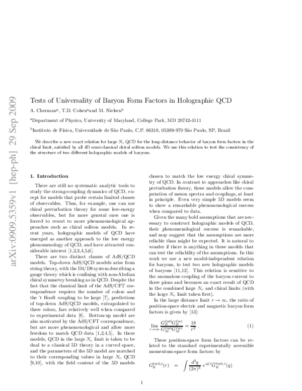 (PDF) Tests of Universality of Baryon Form Factors in Holographic QCD