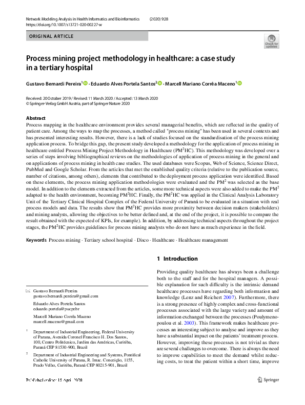 (PDF) Process mining project methodology in healthcare: a case study in a tertiary hospital