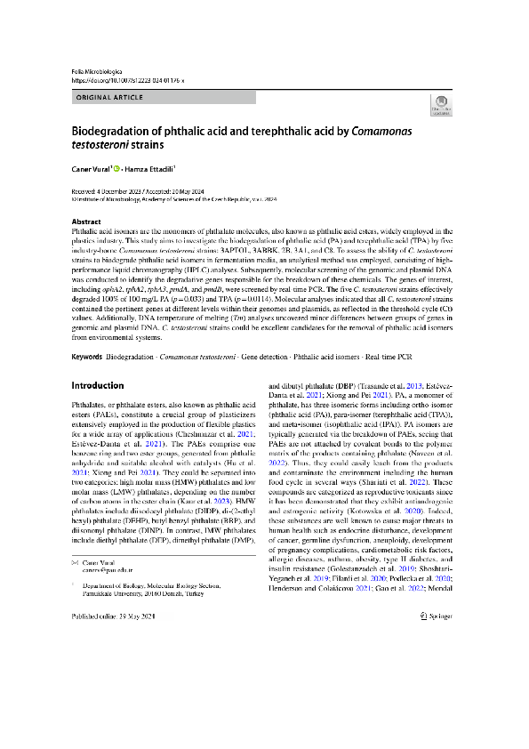 (PDF) Biodegradation of phthalic acid and terephthalic acid by ...