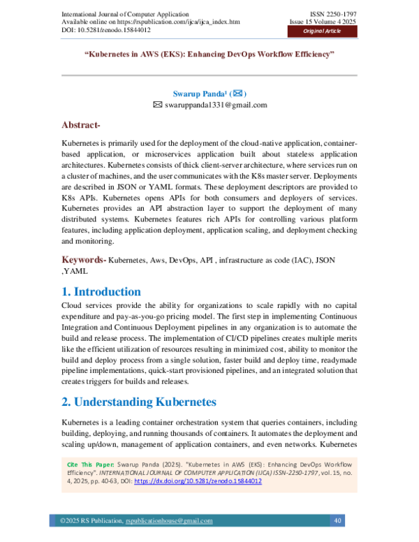 (PDF) Kubernetes in AWS (EKS): Enhancing DevOps Workflow Efficiency