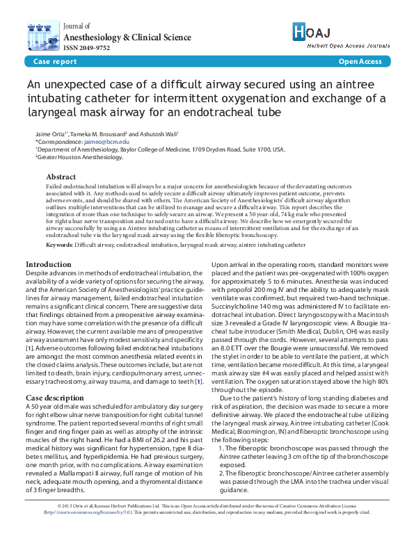 (PDF) An unexpected case of a difficult airway secured using an aintree ...