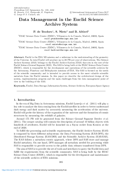 (PDF) Data Management in the Euclid Science Archive System