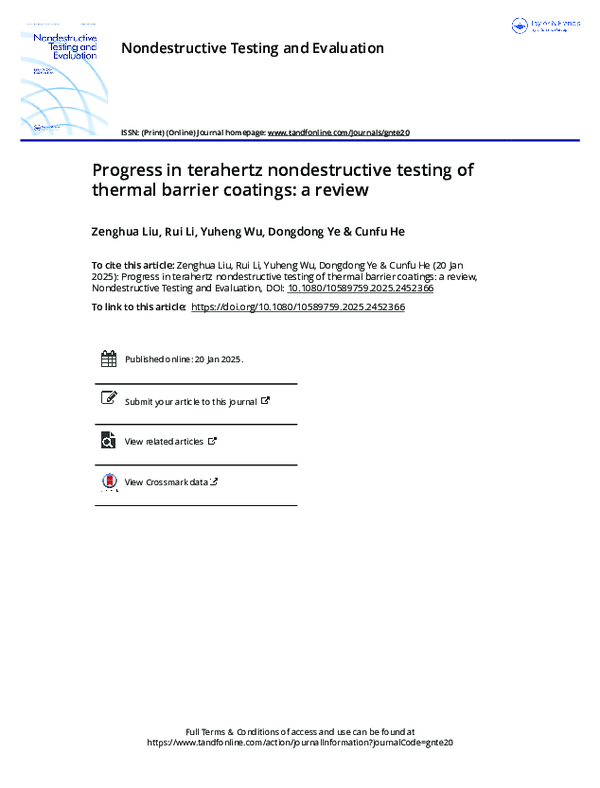 (PDF) Progress in terahertz nondestructive testing of thermal barrier ...