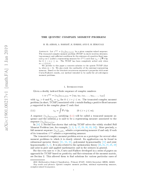 (PDF) The quintic complex moment problem