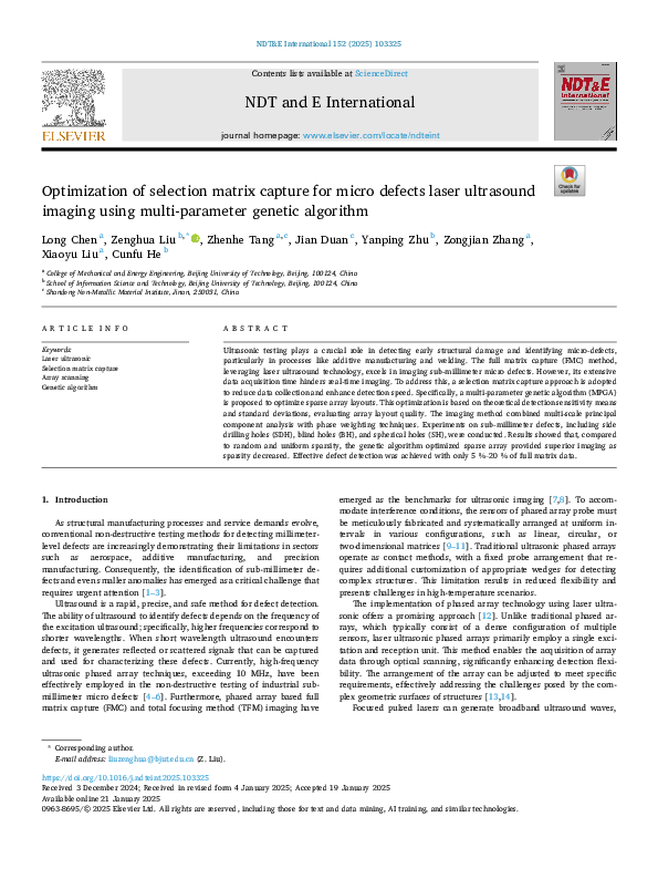(PDF) Optimization of selection matrix capture for micro defects laser ultrasound imaging using ...