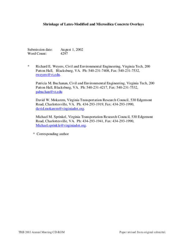 (PDF) Shrinkage of Latex-Modified and Microsilica Concrete Overlays