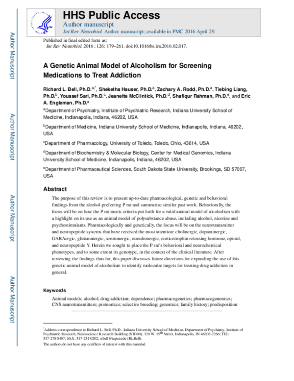 (PDF) A Genetic Animal Model of Alcoholism for Screening Medications to ...