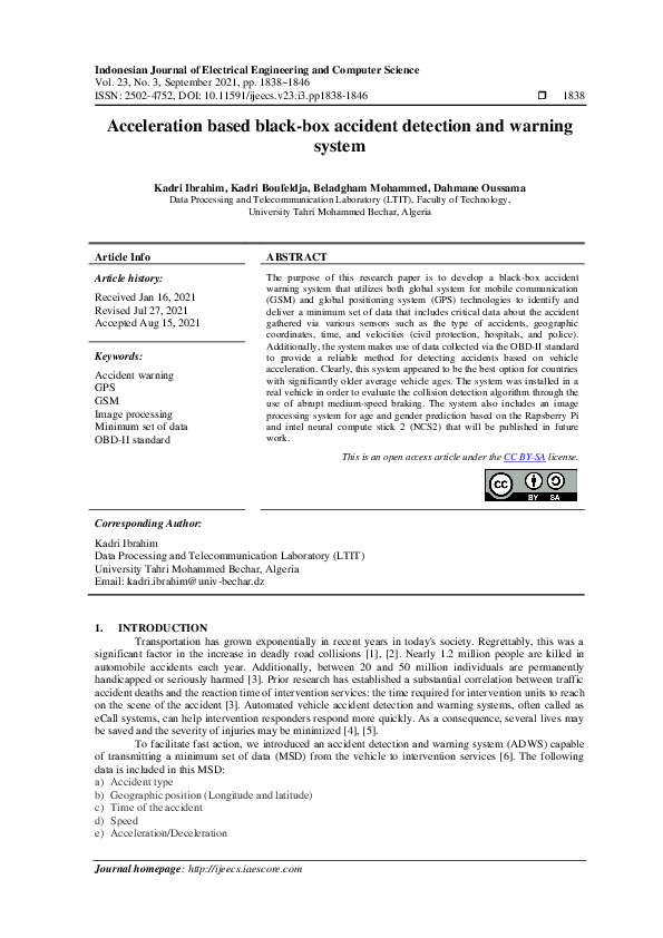(PDF) Acceleration based black-box accident detection and warning system