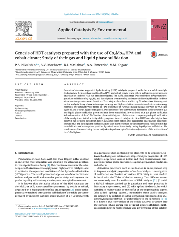 (PDF) Genesis of HDT catalysts prepared with the use of Co2Mo10HPA and ...