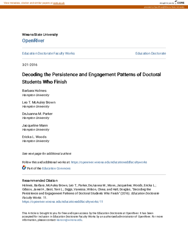 (PDF) Decoding the Persistence and Engagement Patterns of Doctoral Students Who Finish