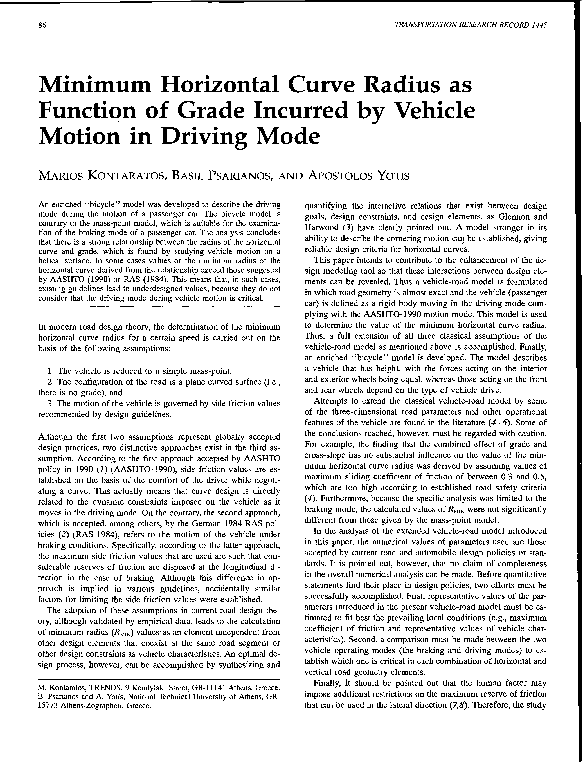 (PDF) Minimum horizontal curve radius as function of grade incurred by ...
