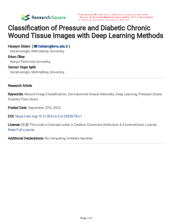 (PDF) Classification of Pressure and Diabetic Chronic Wound Tissue ...
