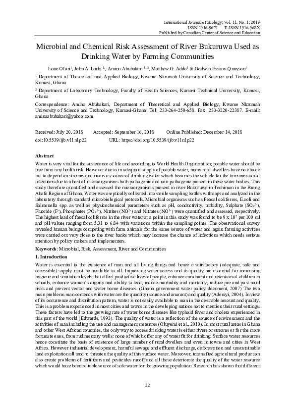 (PDF) Microbial and Chemical Risk Assessment of River Bukuruwa Used as ...