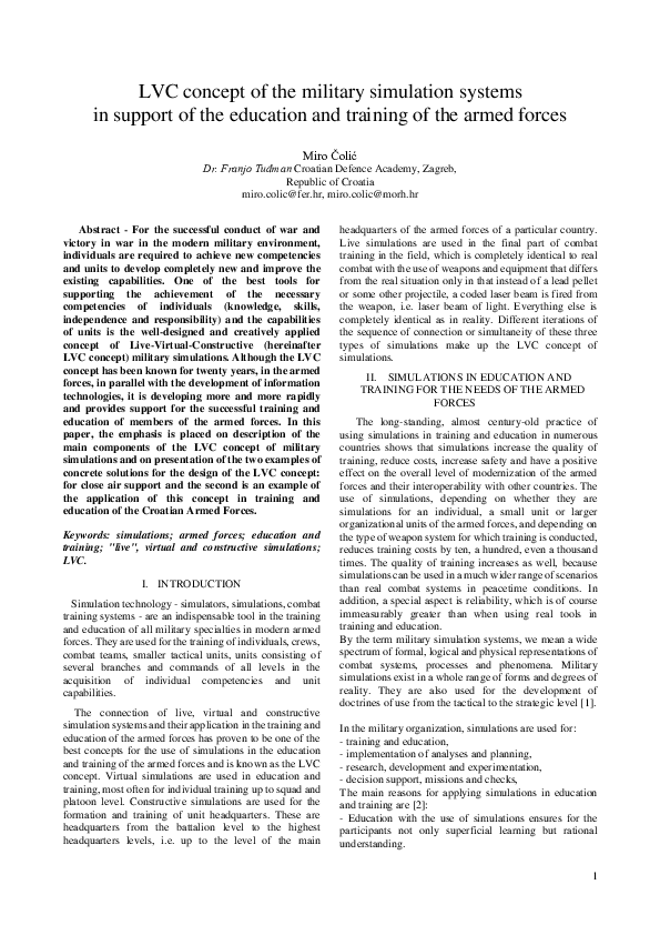 (PDF) LVC concept of the military simulation systems in support of the ...