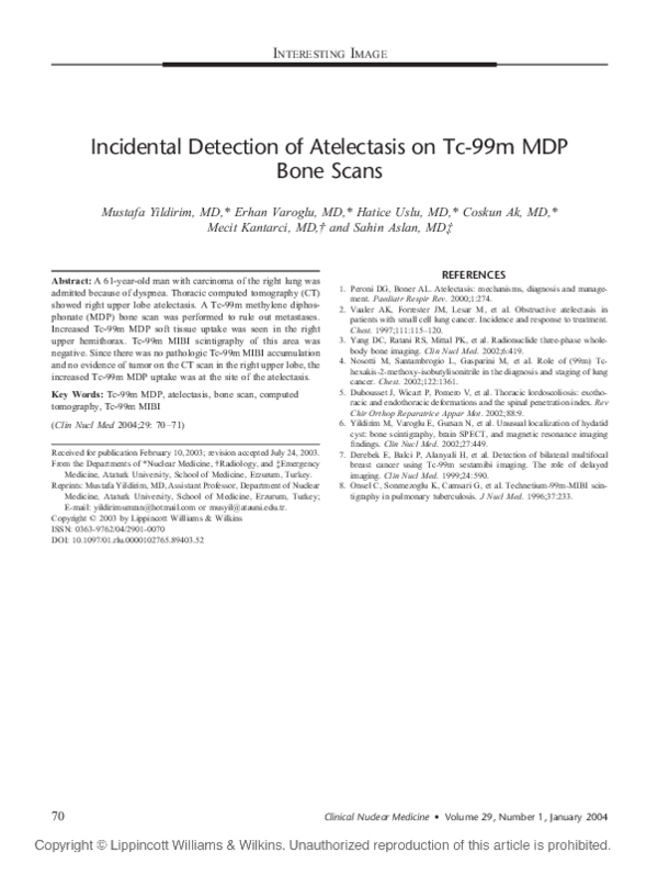 (PDF) Incidental Detection of Atelectasis on Tc-99m MDP Bone Scans