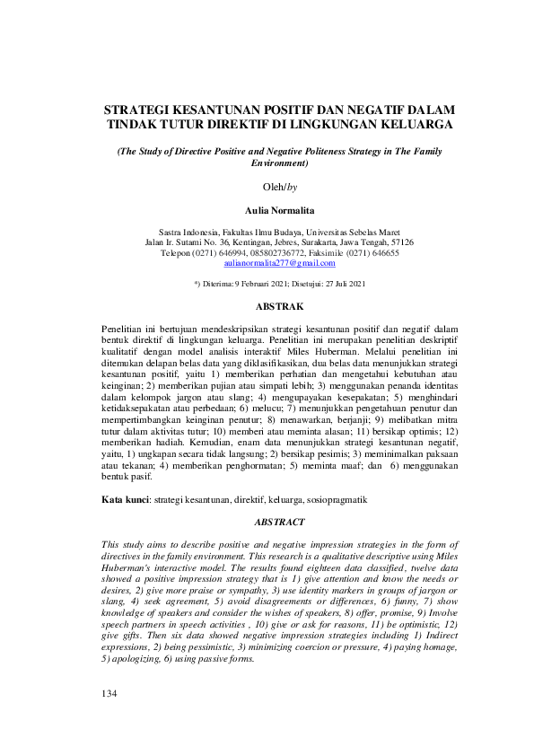 (PDF) Strategi Kesantunan Positif dan Negatif dalam Tindak Tutur ...