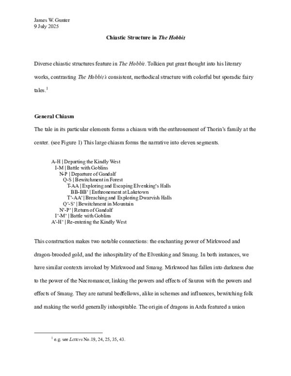 (PDF) Chiastic Structure in The Hobbit