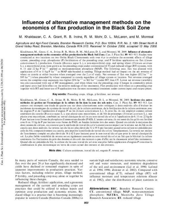 (PDF) Influence of alternative management methods on the economics of ...